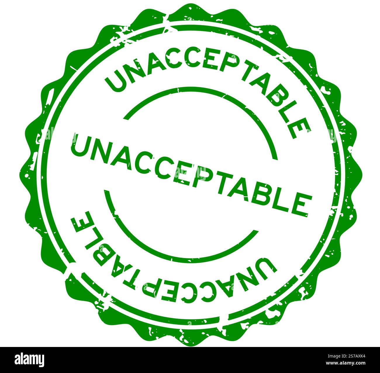Grunge green unacceptable word round rubber seal stamp on white ...