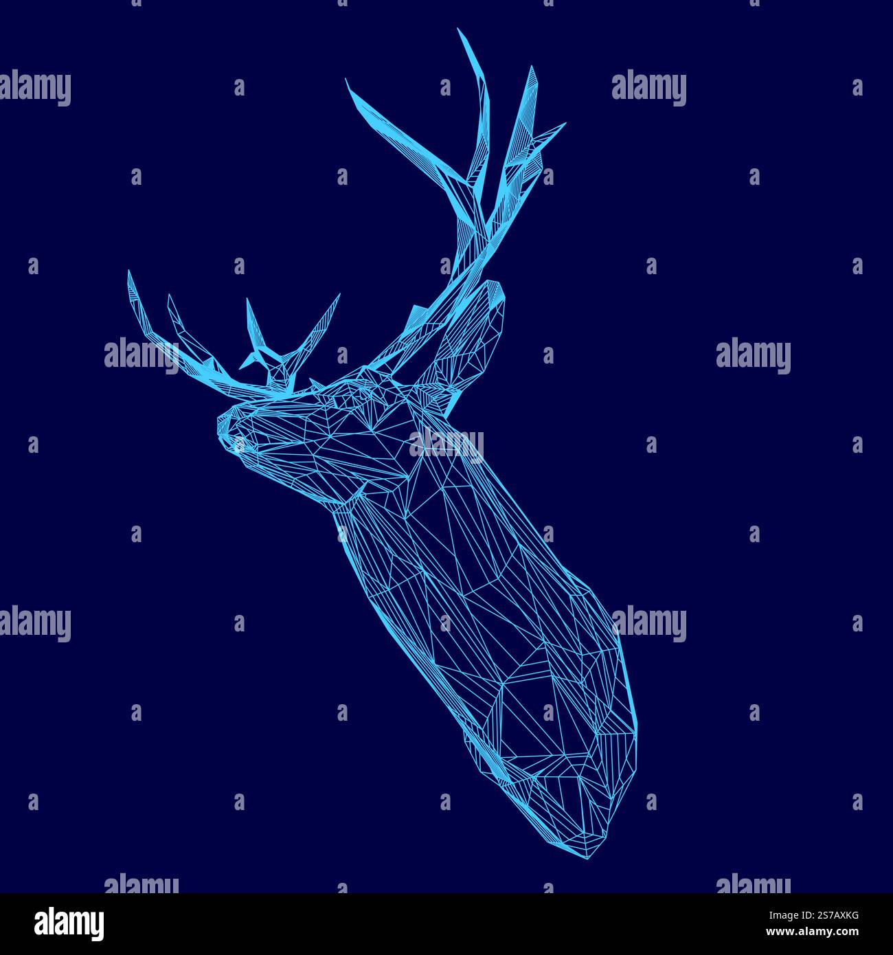 Blue deer head with a white line on it. The deer head is made of wire ...