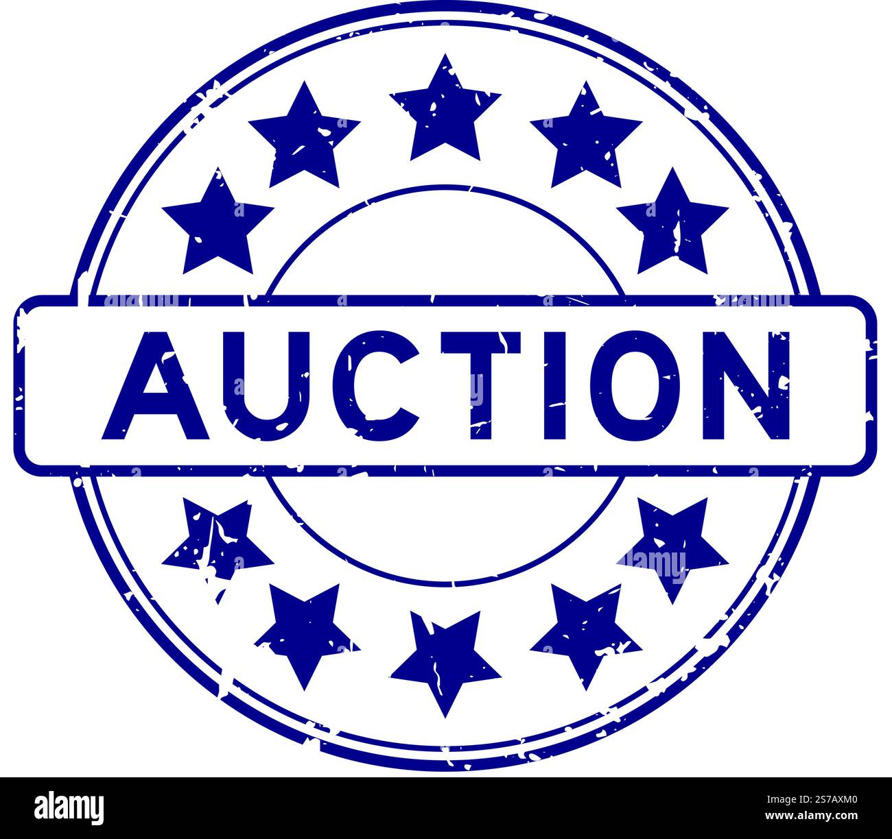Grunge blue word auction with star icon round rubber seal stamp on ...