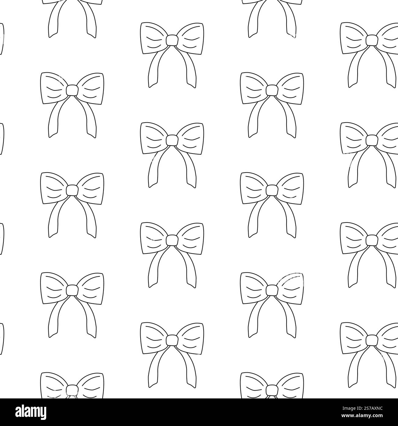 Cute Black graphic line ribbon bow vector seamless pattern. Coquette ...