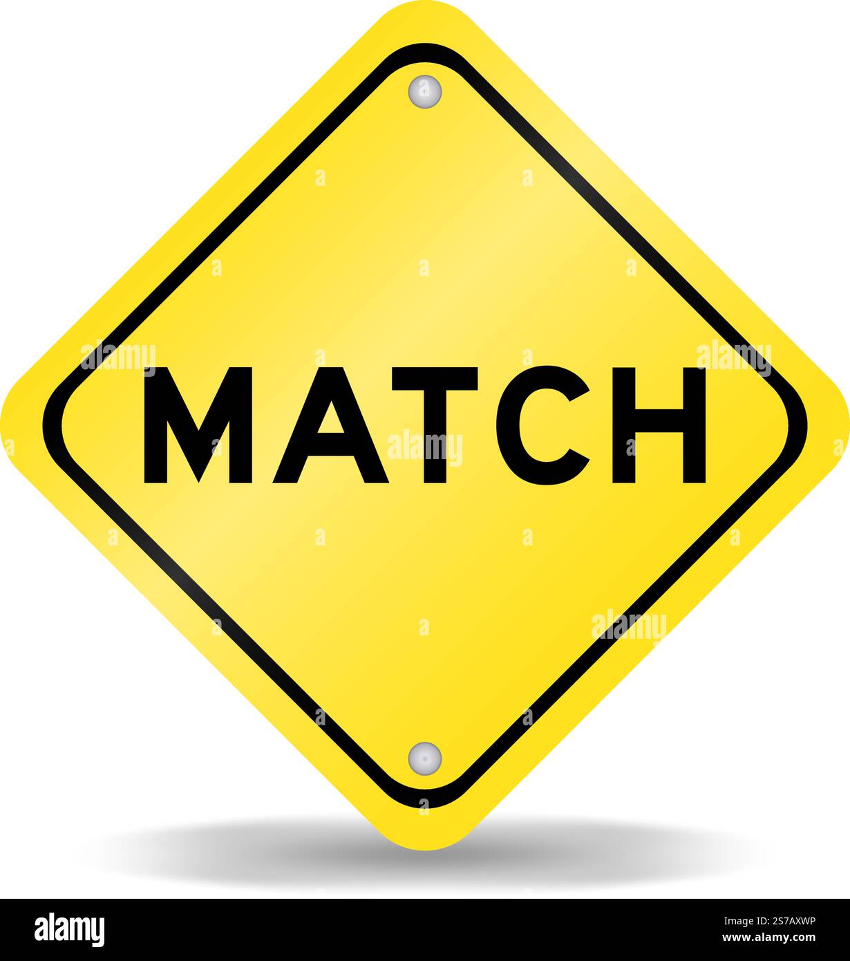 Yellow color transportation sign with word match on white background ...