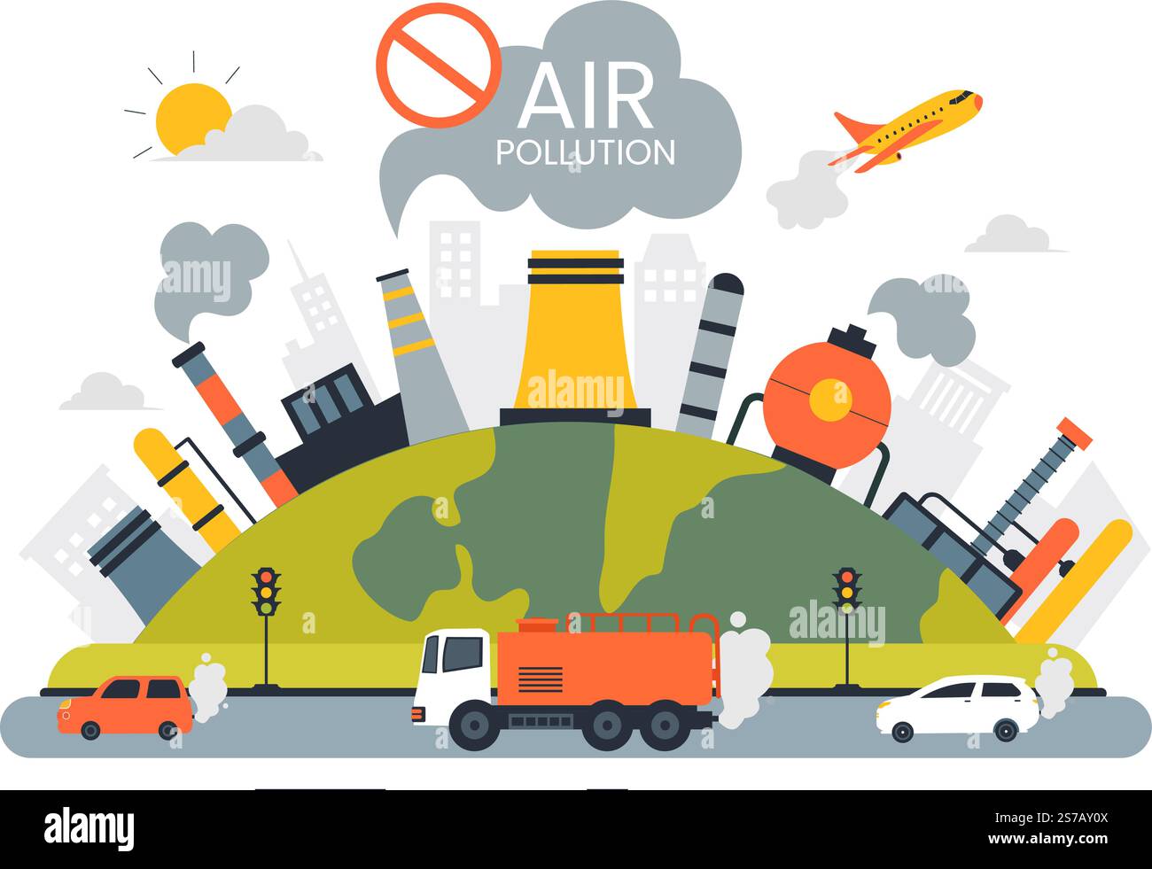 Air Pollution Illustration Featuring the Concepts of Climate Change and ...