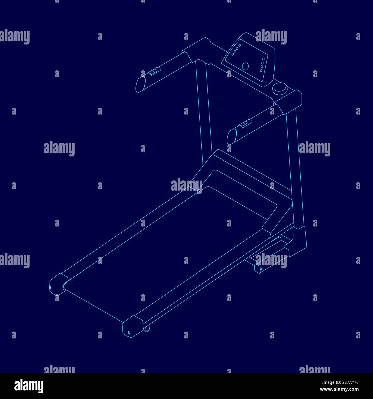 Blue drawing of a treadmill. The image is a close up of the machine ...