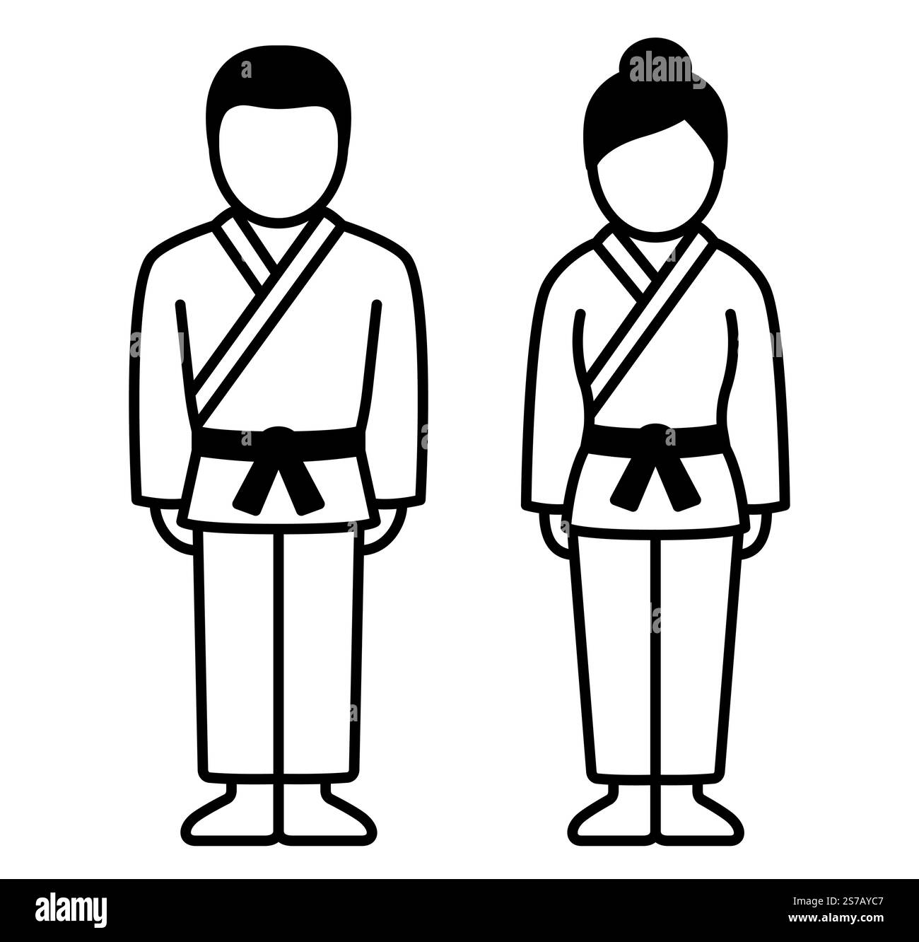 Male and female martial arts icon. Karate, Taekwondo, Judo uniform (gi). Simple man and woman ...