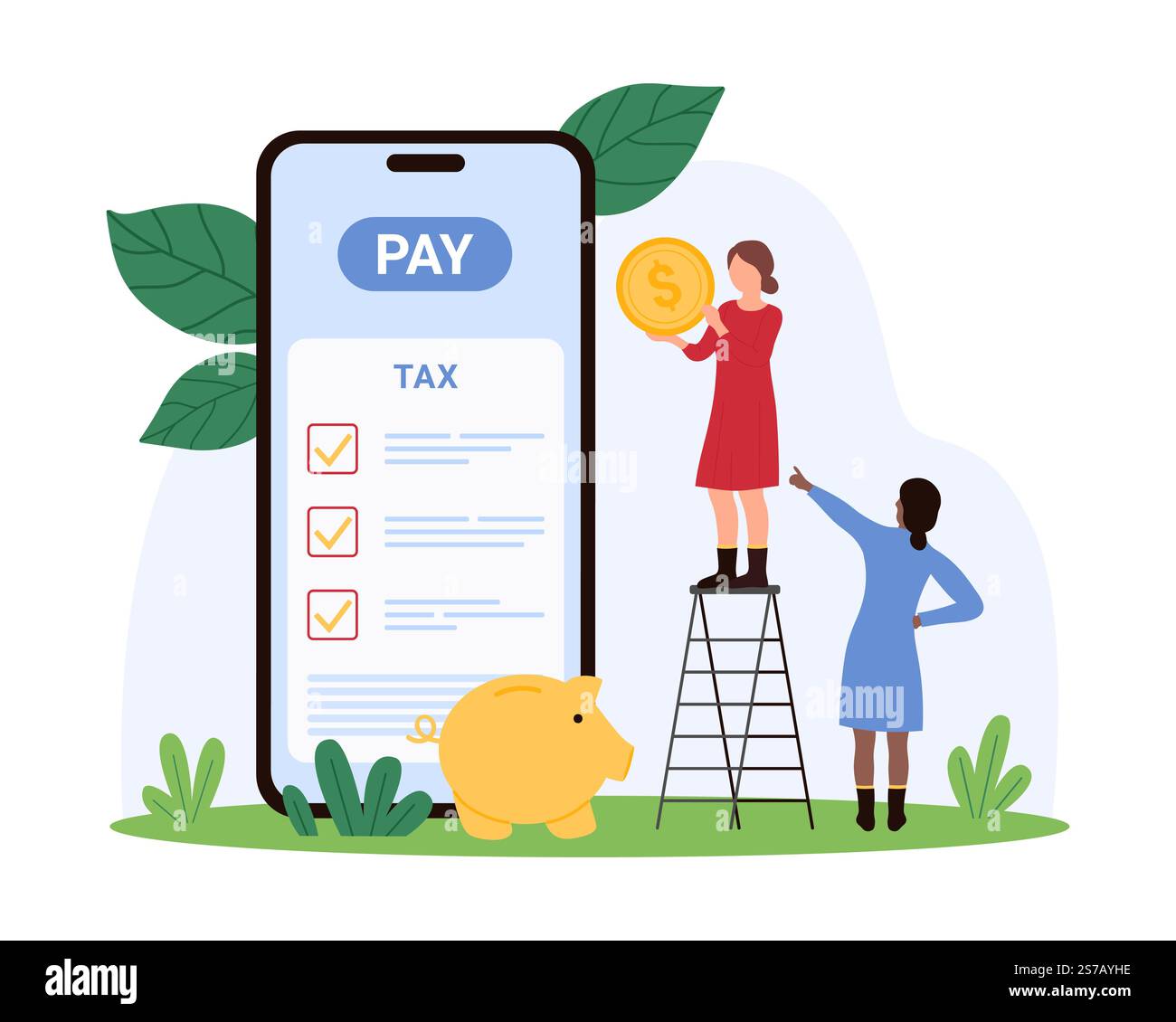 Online tax payment in mobile app. Tiny people check checklist form with ...