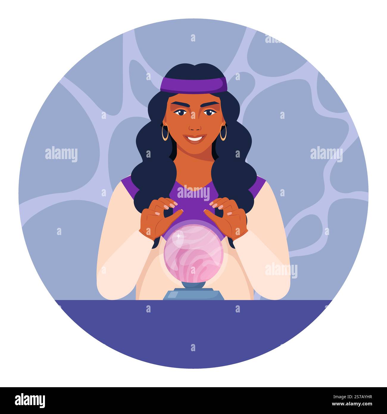 Gypsy woman fortune teller character predicts fate at table with magic ...