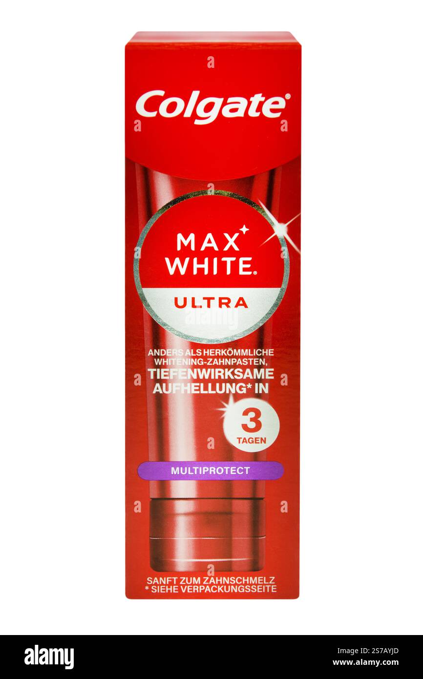 Hamburg, Germany January 18 2025: German Colgate Max White Ultra ...