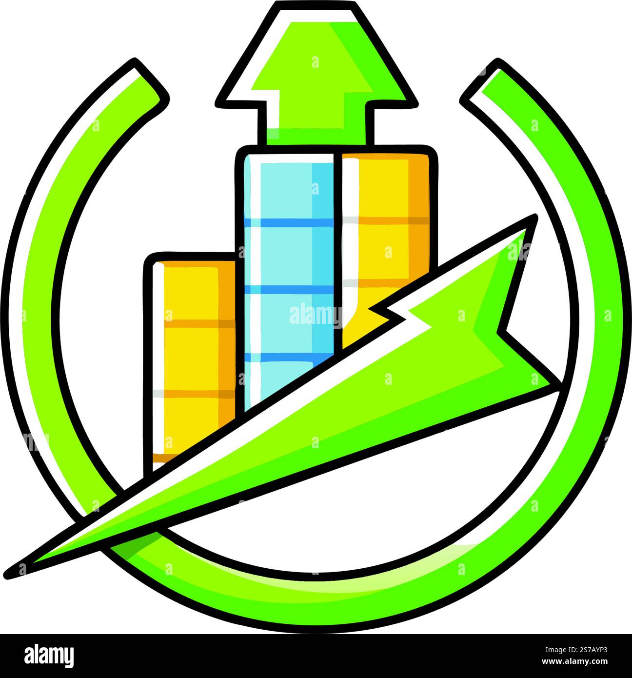 Illustration of eco friendly energy concept with bar chart, green arrow ...