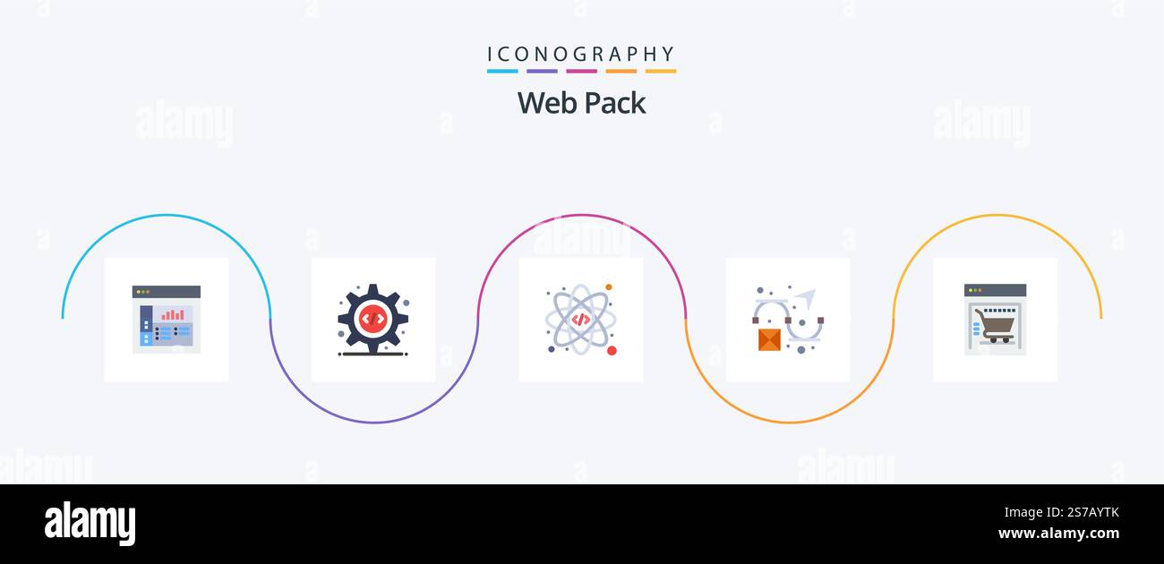 Web Pack Flat 5 Icon Pack Including . web store. atom. shopping cart. design Stock Vector Image ...