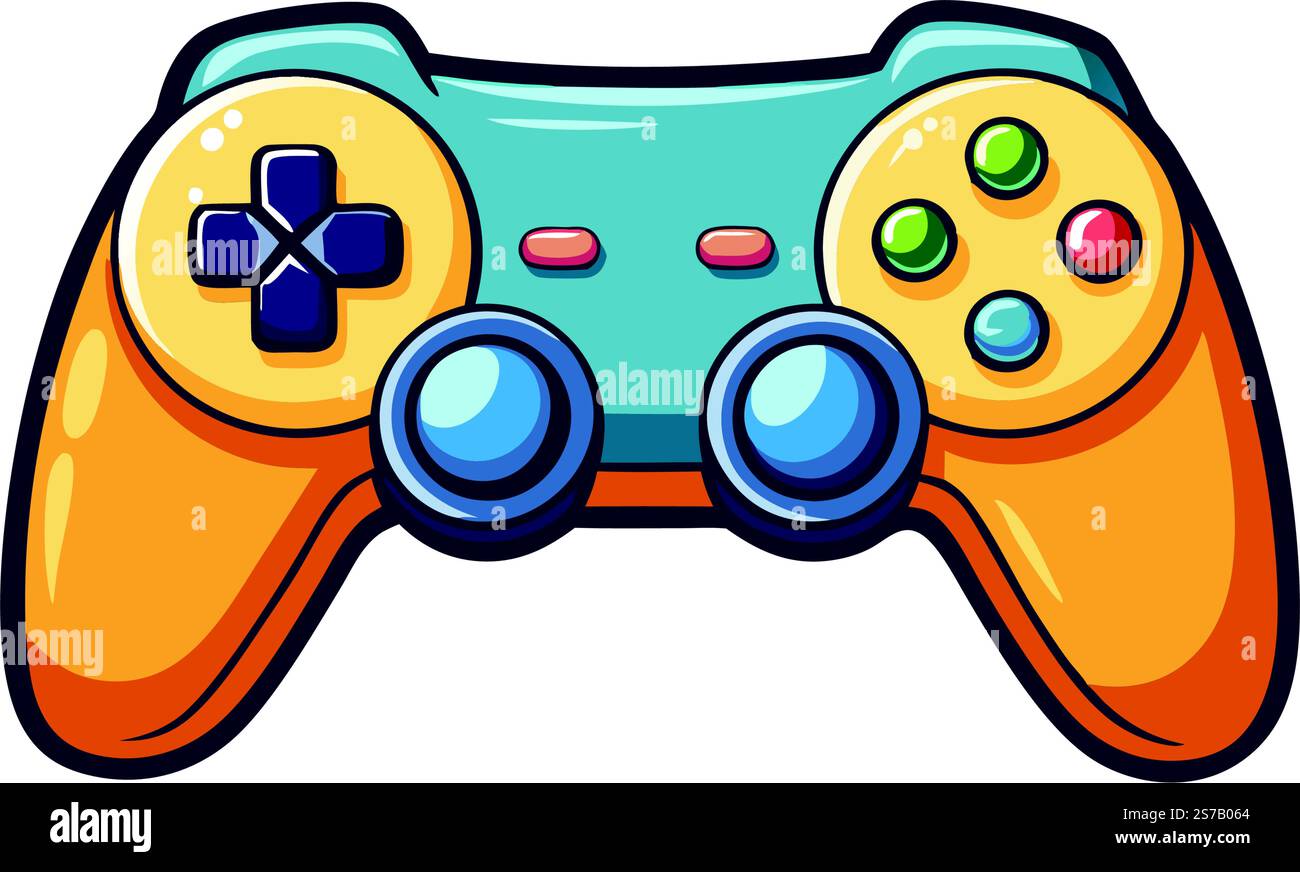 Cartoon style gamepad illustration featuring buttons and joysticks ...