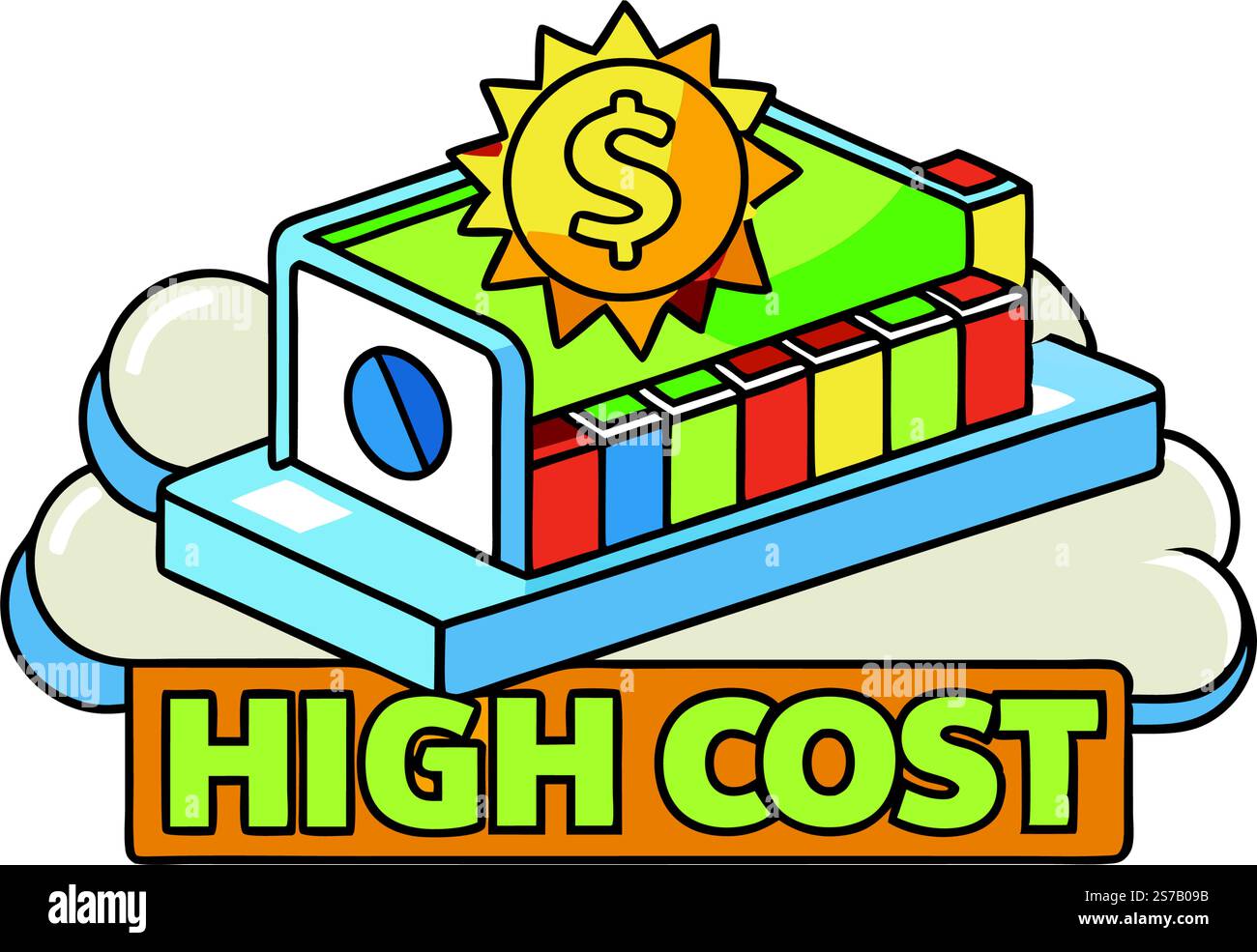 Illustration of rising costs and financial growth with colorful bar ...