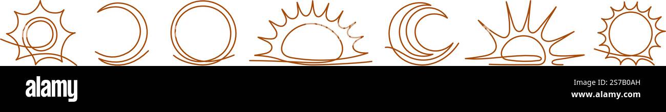 Set of linear sun, moon. Vector hand drawn elements for decoration in a ...
