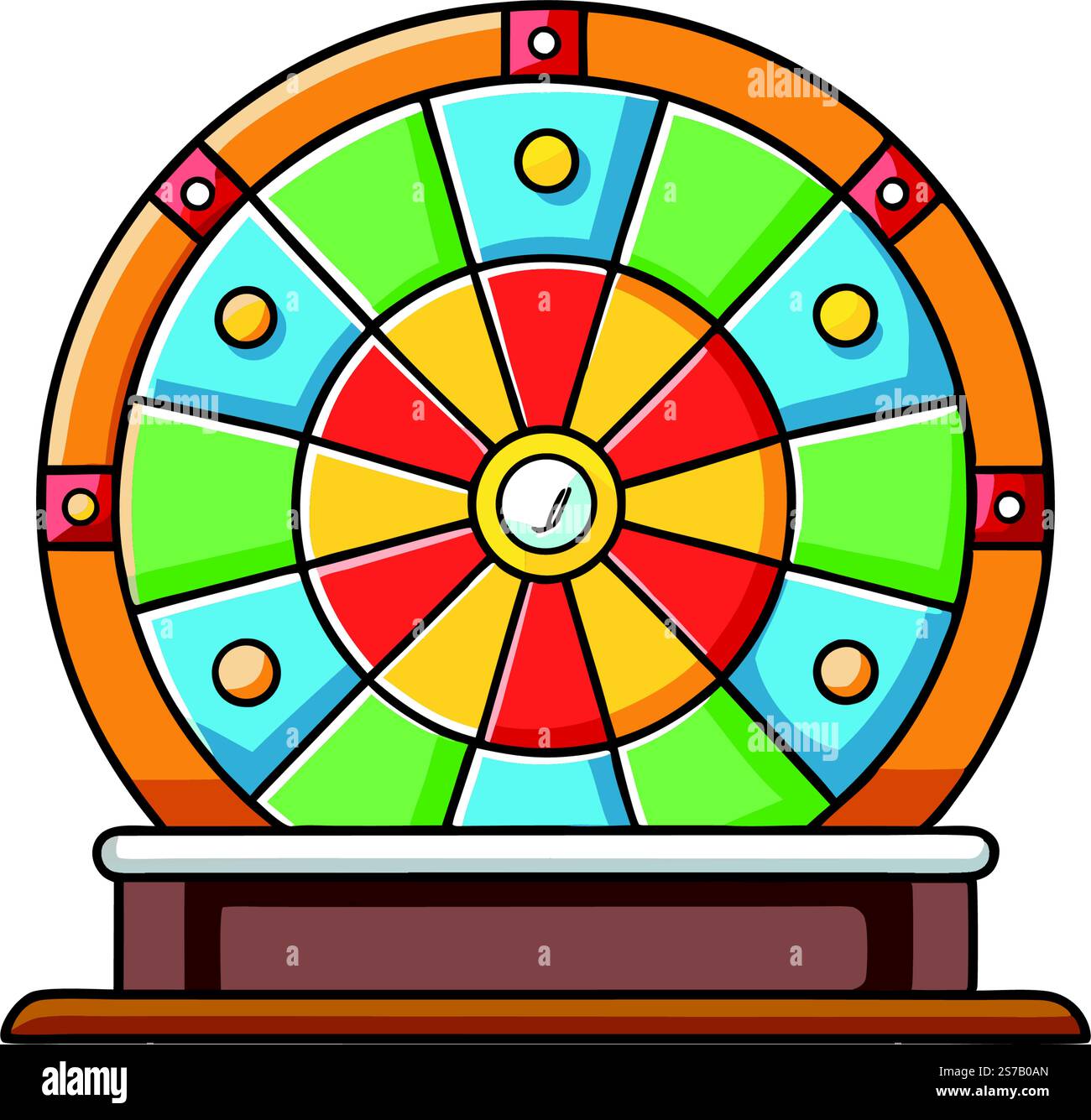 Creative fortune wheel icon with vibrant sections and a lively cartoon ...