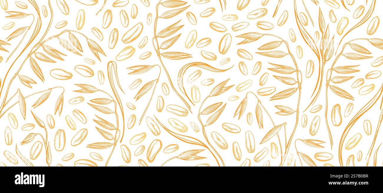 Grain of oats plants. Vector seamless pattern. Wheat, spelt field ...