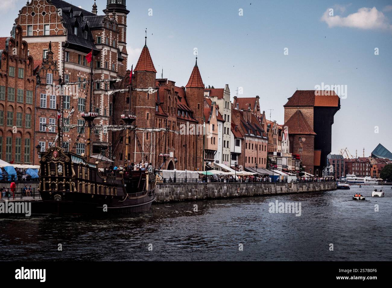 Historic Gdansk waterfront with medieval architecture, motlawa river ...