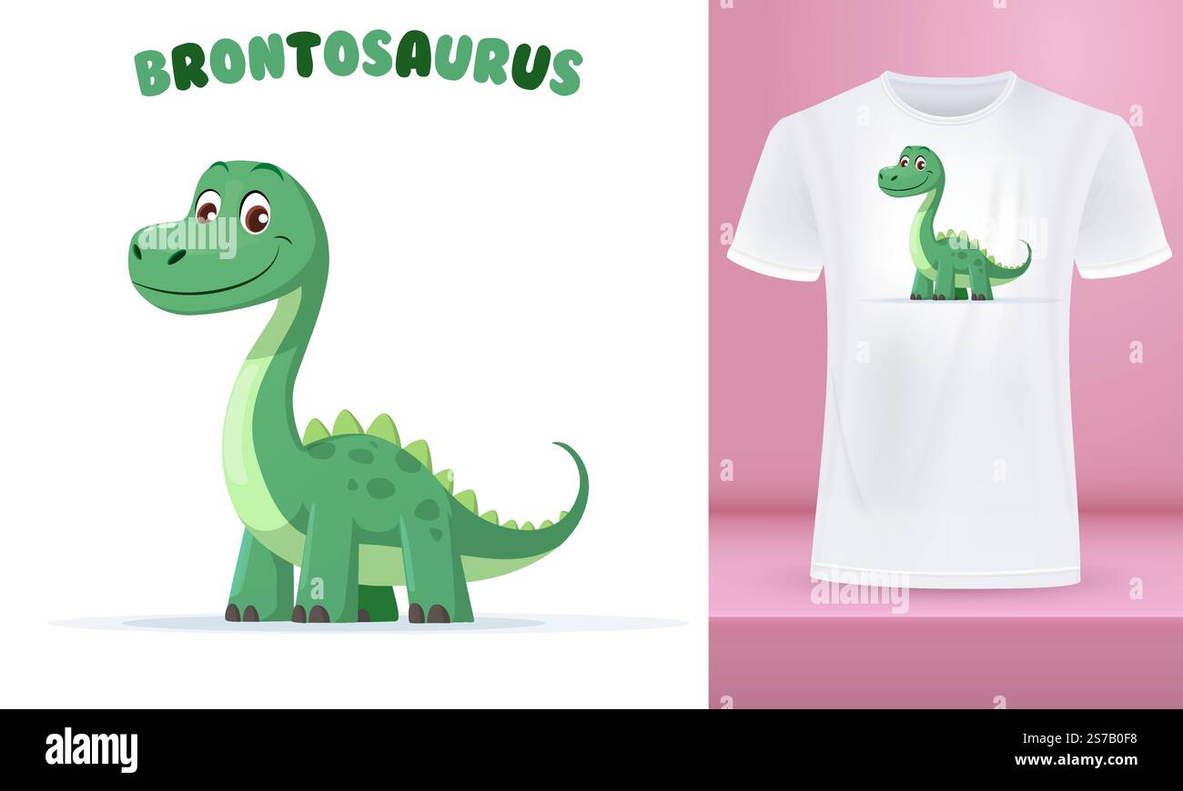 Cartoon Dinosaur Vector Illustration, Brontosaurus Cute Cartoon ...