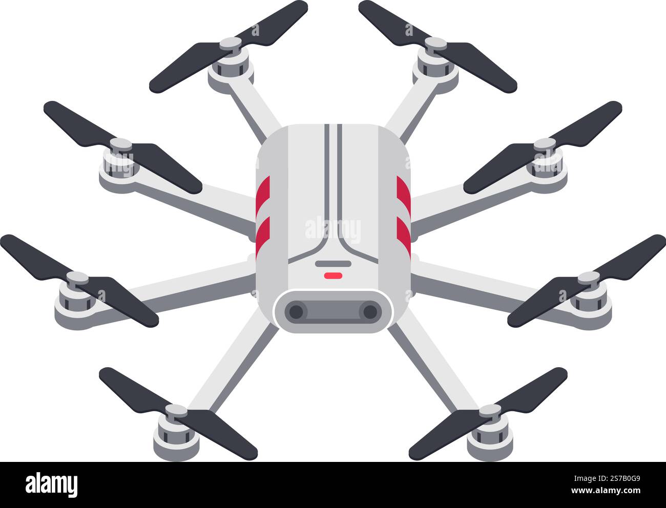 Modern hexacopter drone flying gracefully through the air, featuring ...