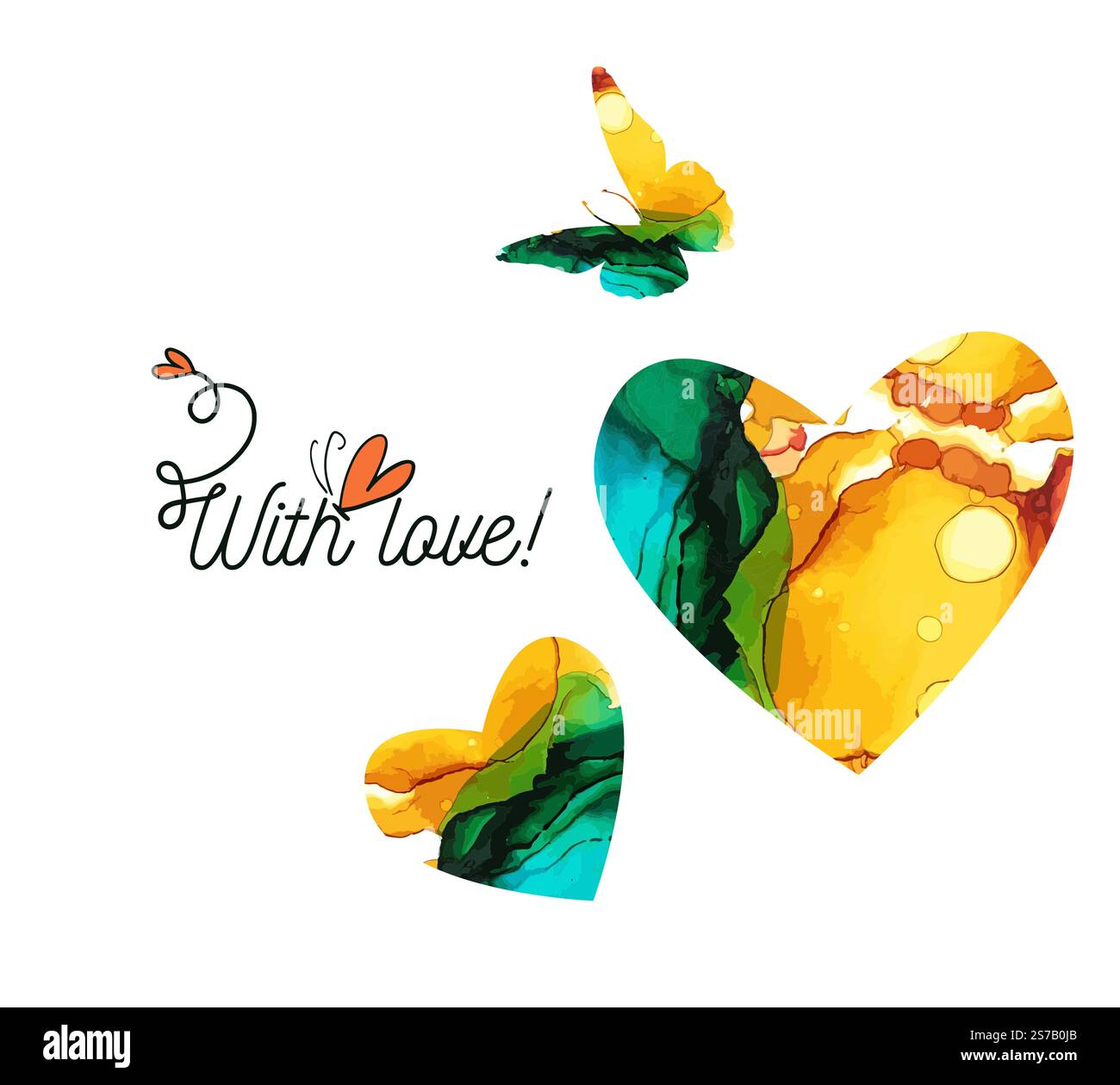 Hearts and butterflies in watercolor. With love, Happy Valentine's Day ...