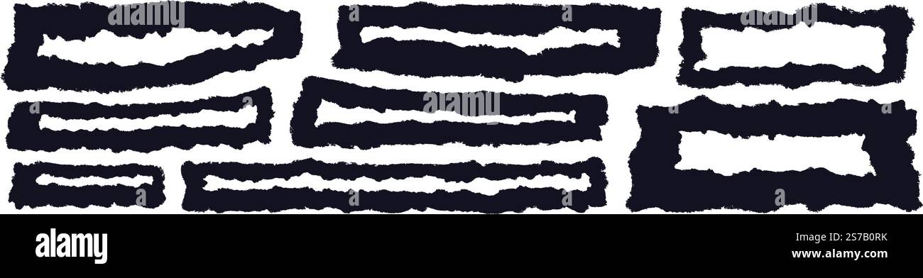 Torn paper set. Frame of black ripped paper silhouette isolated on ...