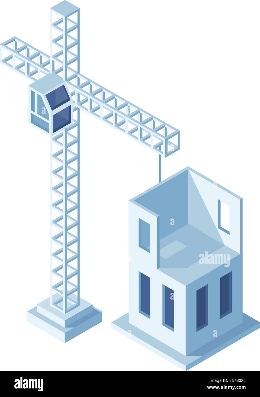 Construction crane building a house using prefabricated modular ...