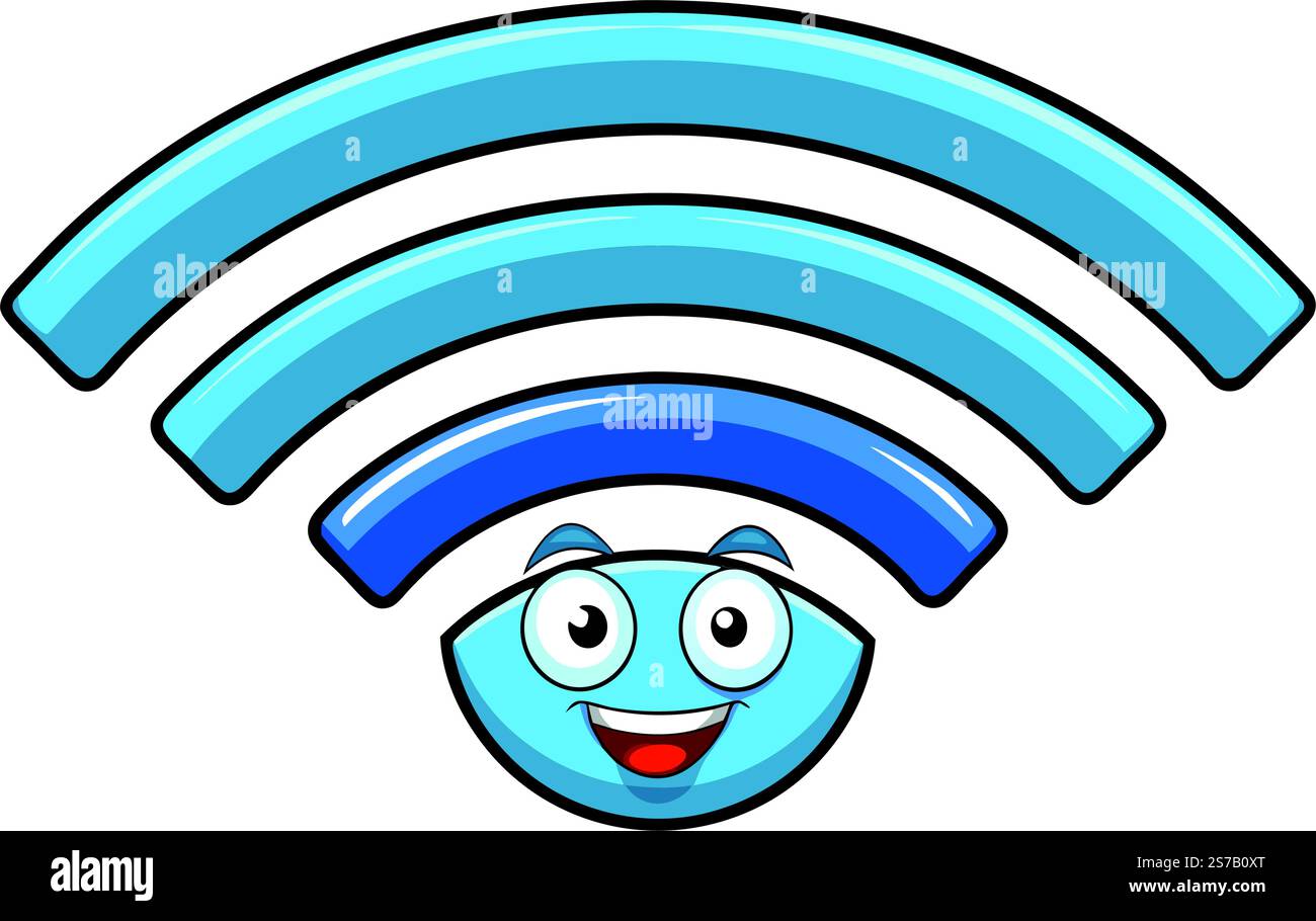 Creative cartoon WiFi symbol design featuring blue waves and a circular ...