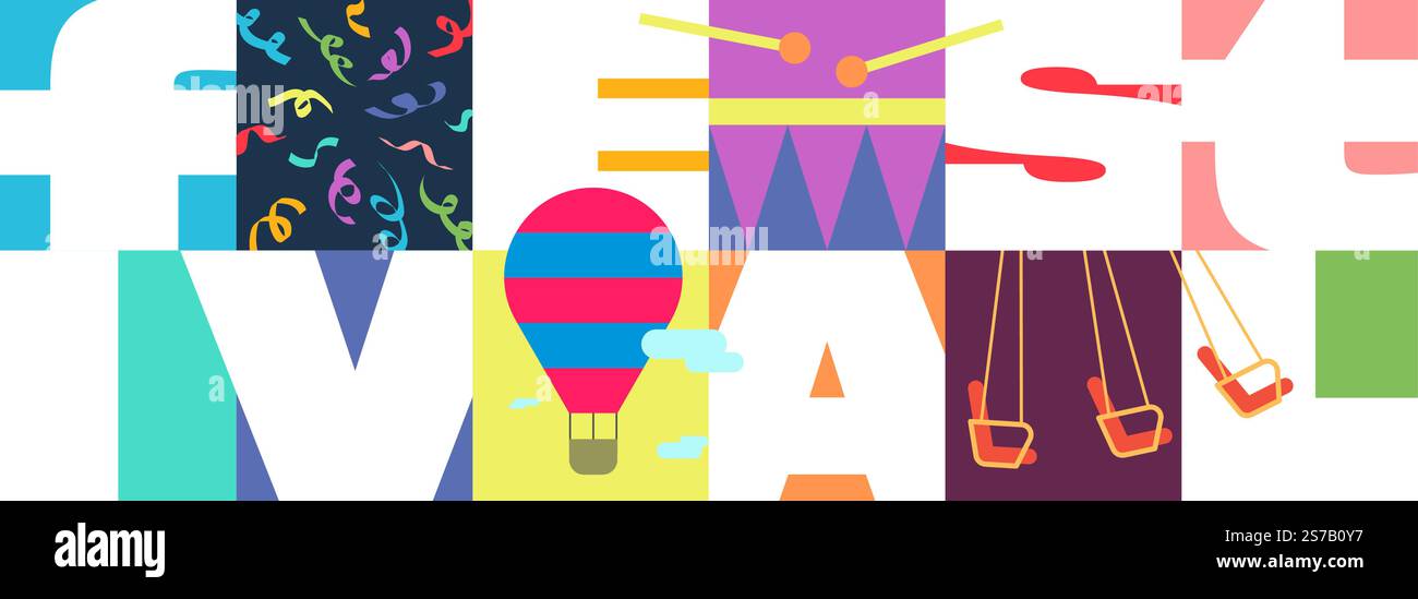Vibrant festival text horizontal banner. Amusement park trendy modern ...