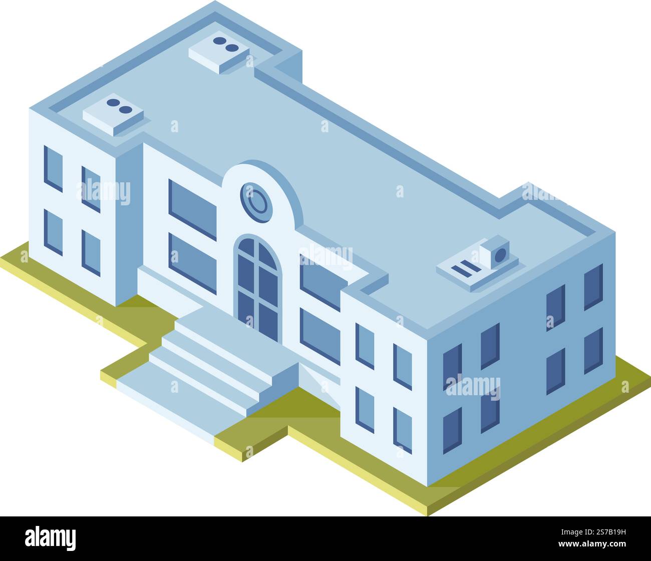 Modern public building featuring rooftop air conditioning units ...