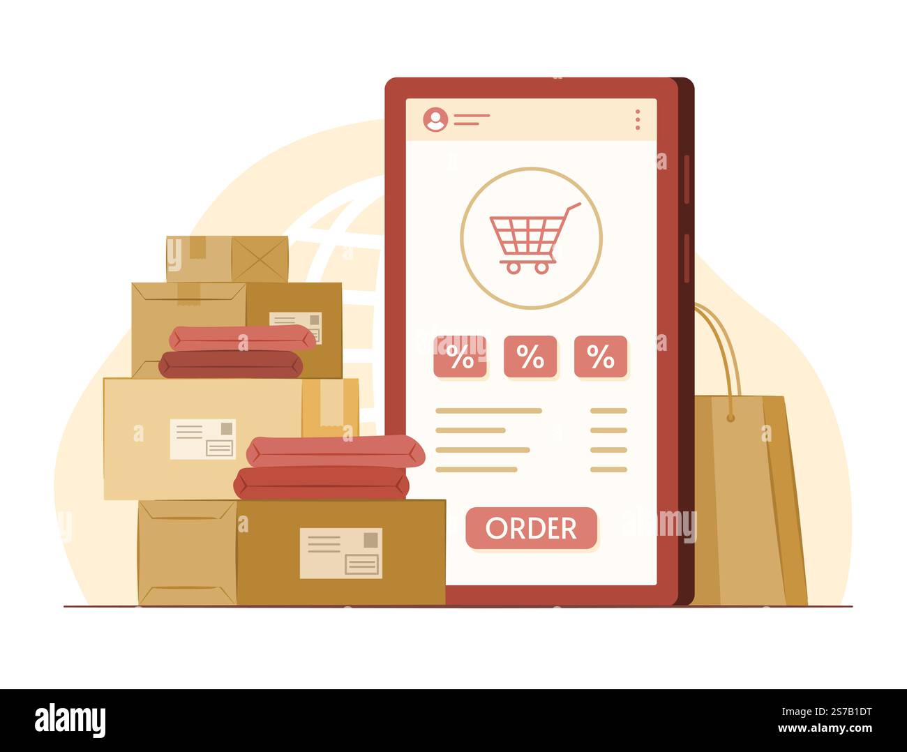 Smartphone with Merchandise Boxes and Shopping Bag for Online Shopping ...