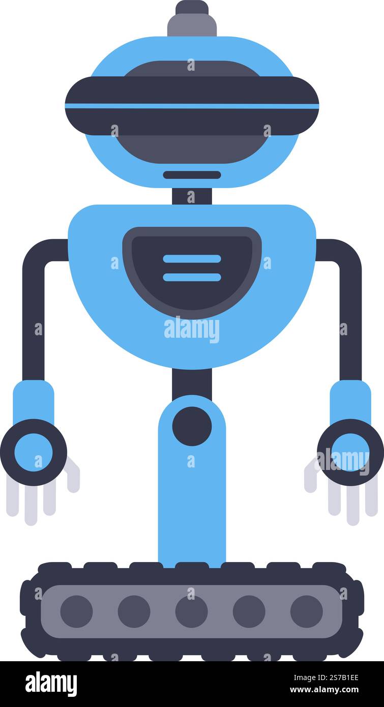 Modern blue robot with tank tracks moving forward, featuring a ...