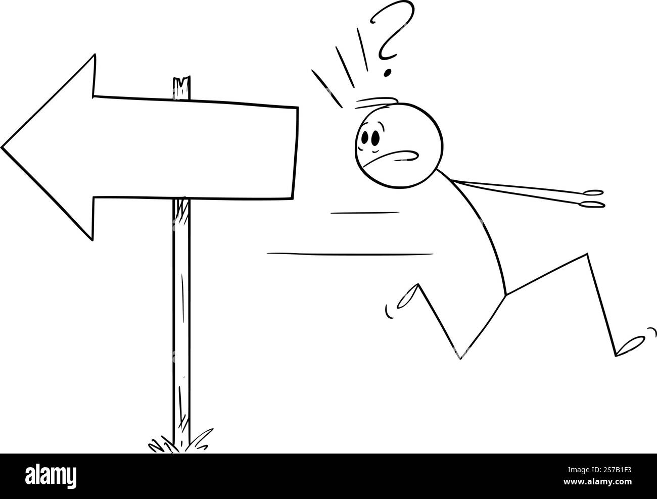 Person or businessman running in wrong direction, vector cartoon stick ...