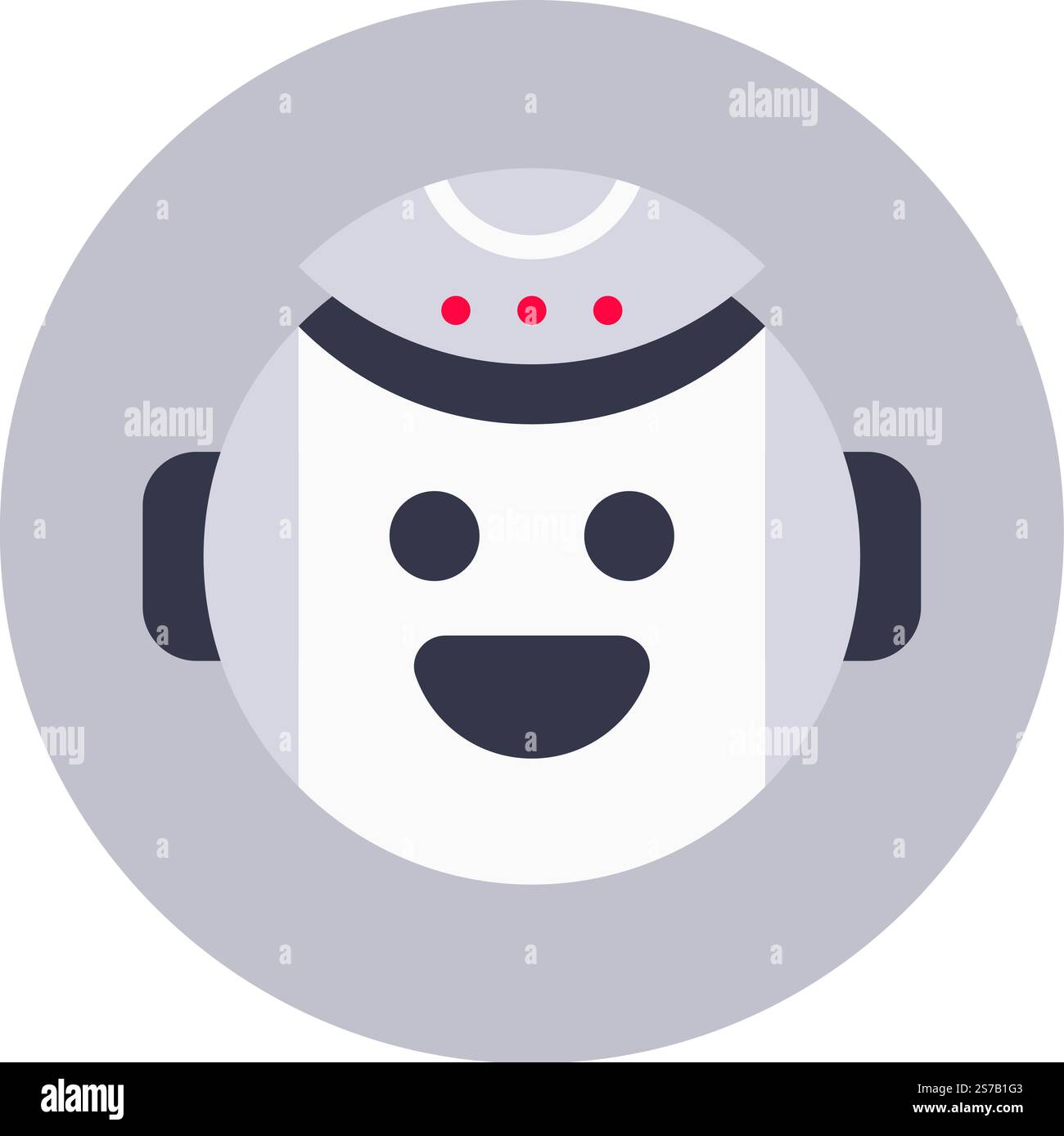 Friendly white robot with dark gray ears and a big smile is inside a ...