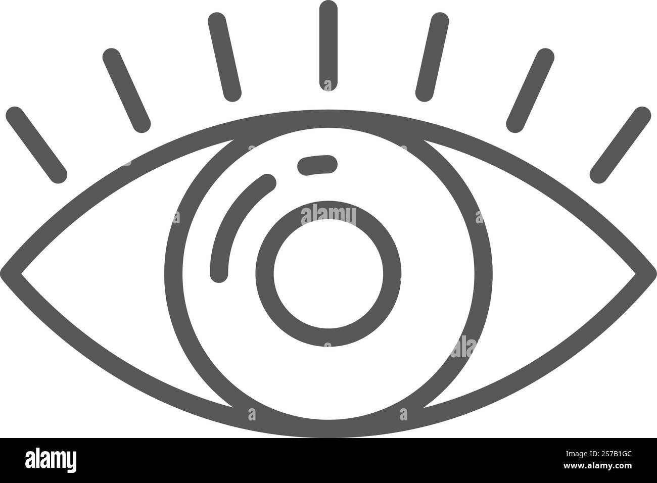 Simple gray stylized eye with eyelashes and pupil is looking up ...