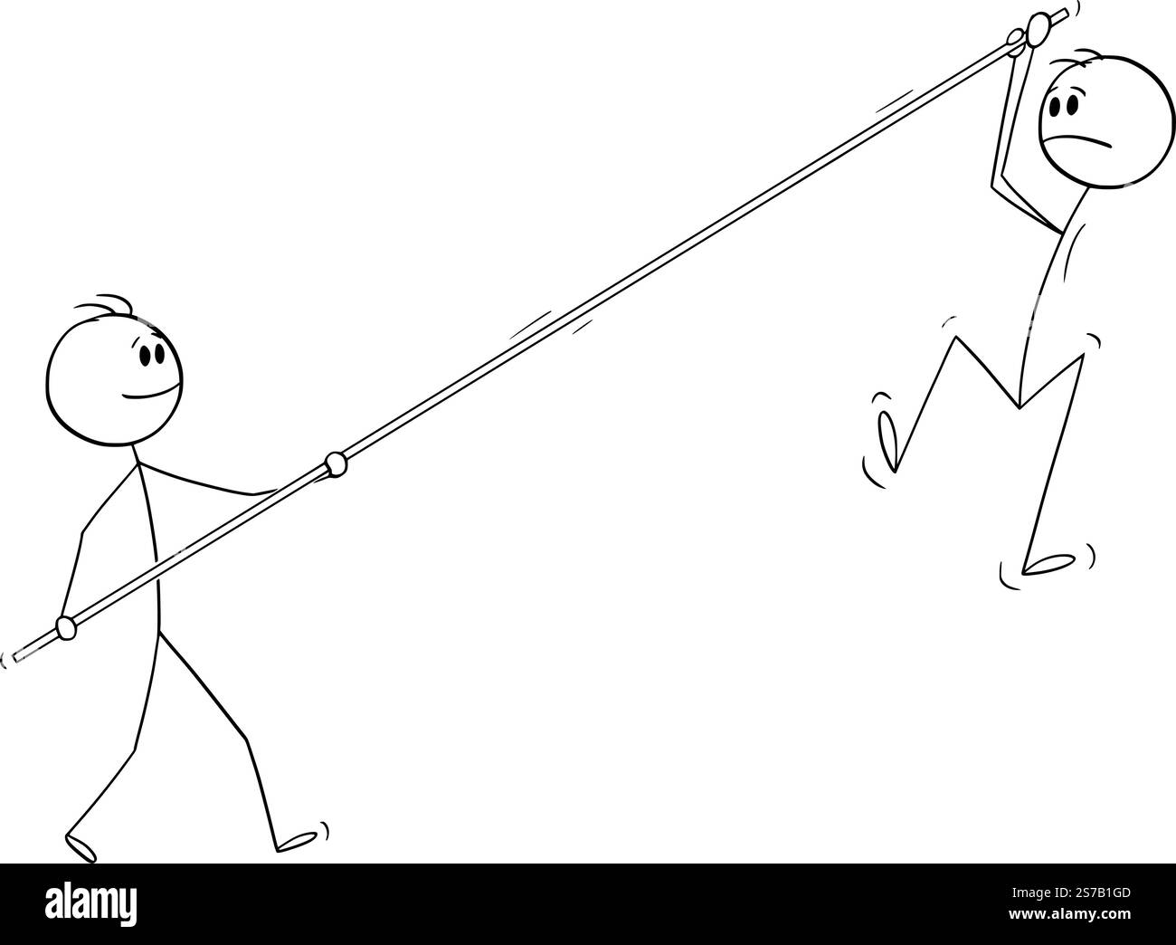 Person carrying colleague forward on rod, vector cartoon stick figure ...