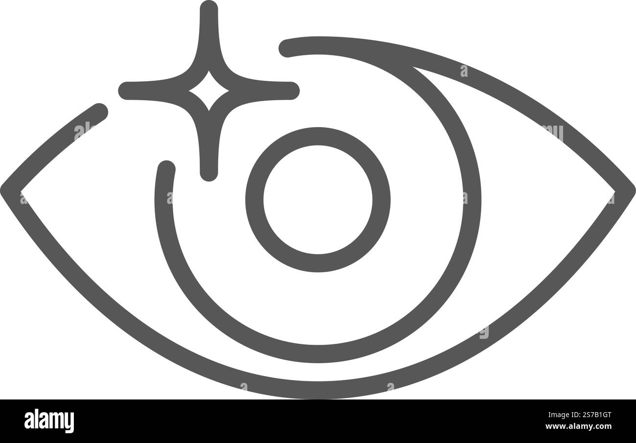 Simple gray line drawing of an eye featuring a sparkle, symbolizing ...