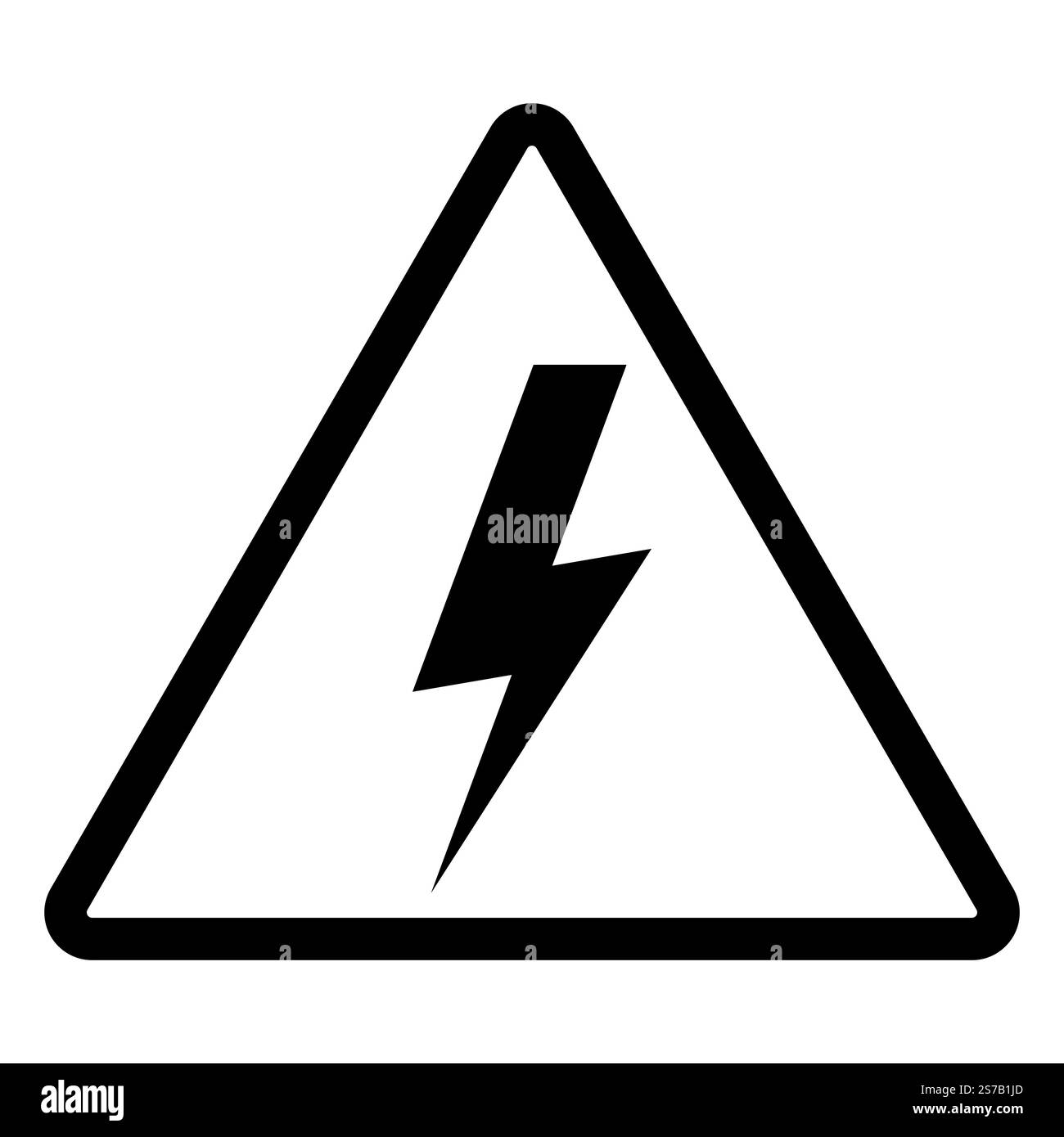High voltage sign, lightning in triangle symbol icon, black and white ...