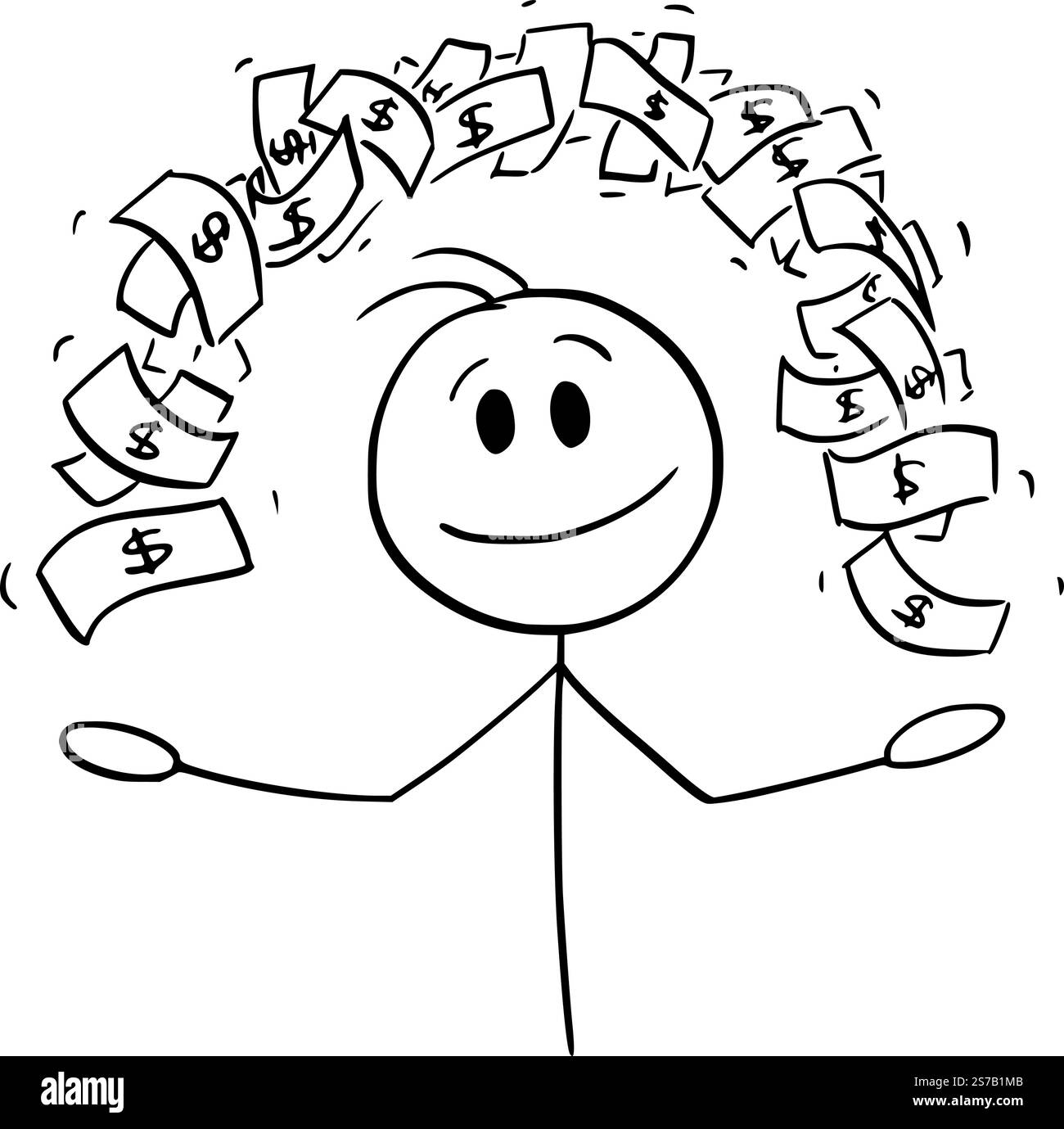 Businessman or person juggling with cash money or dollar bills, vector ...