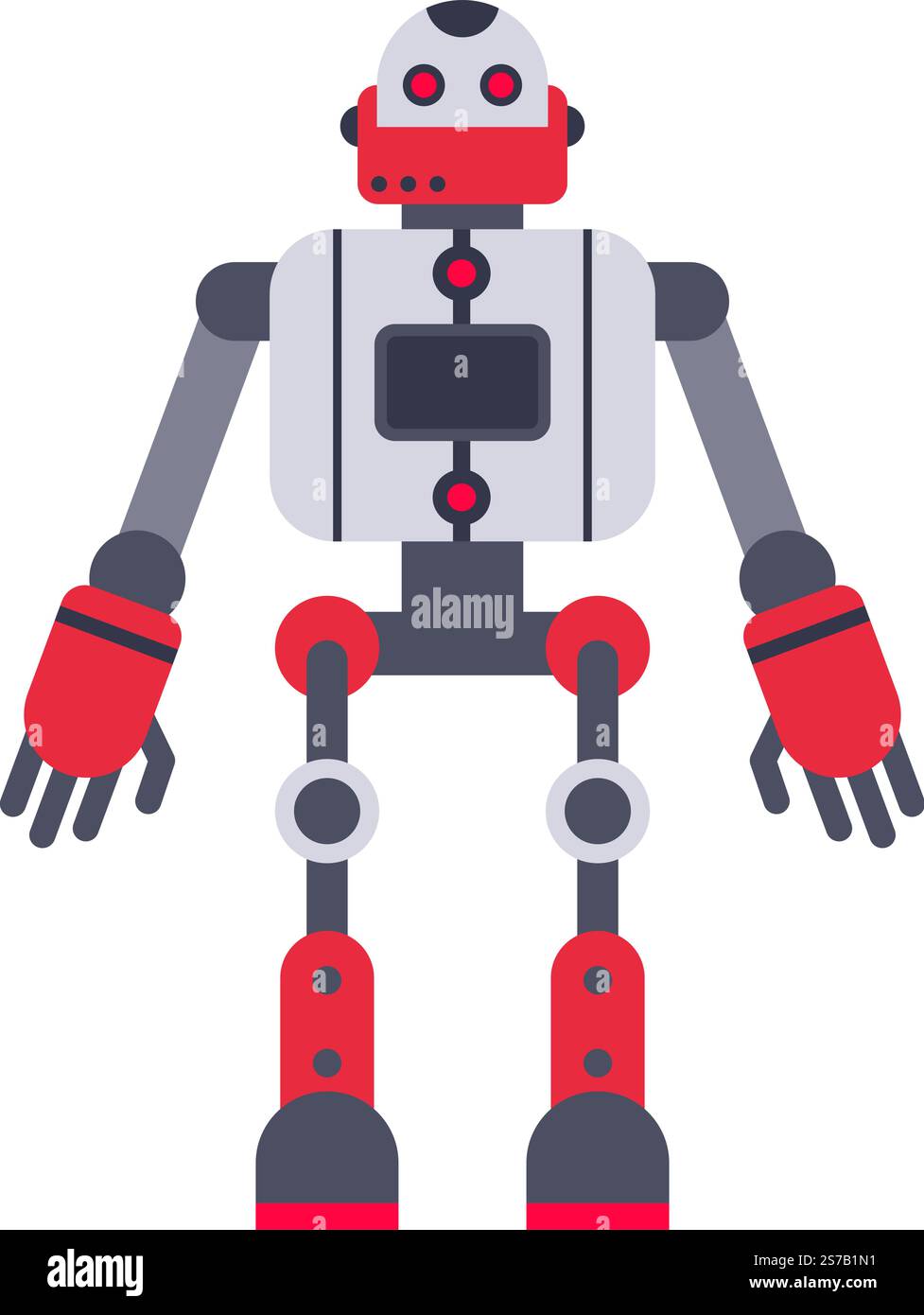 Red and grey robot standing with arms outstretched, showcasing its ...