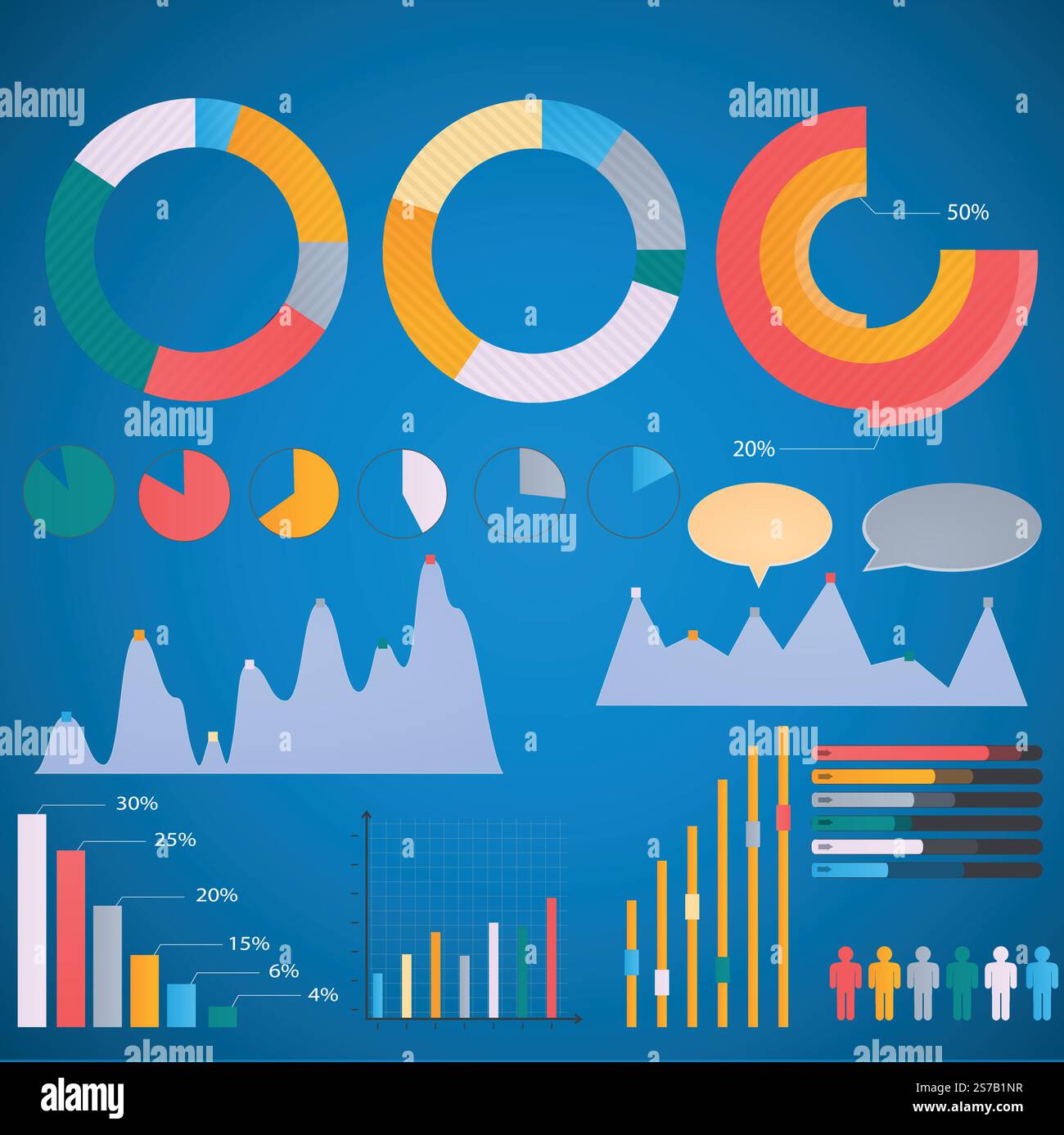 Set of elements infographic, pie charts bar chart. Old style Stock ...