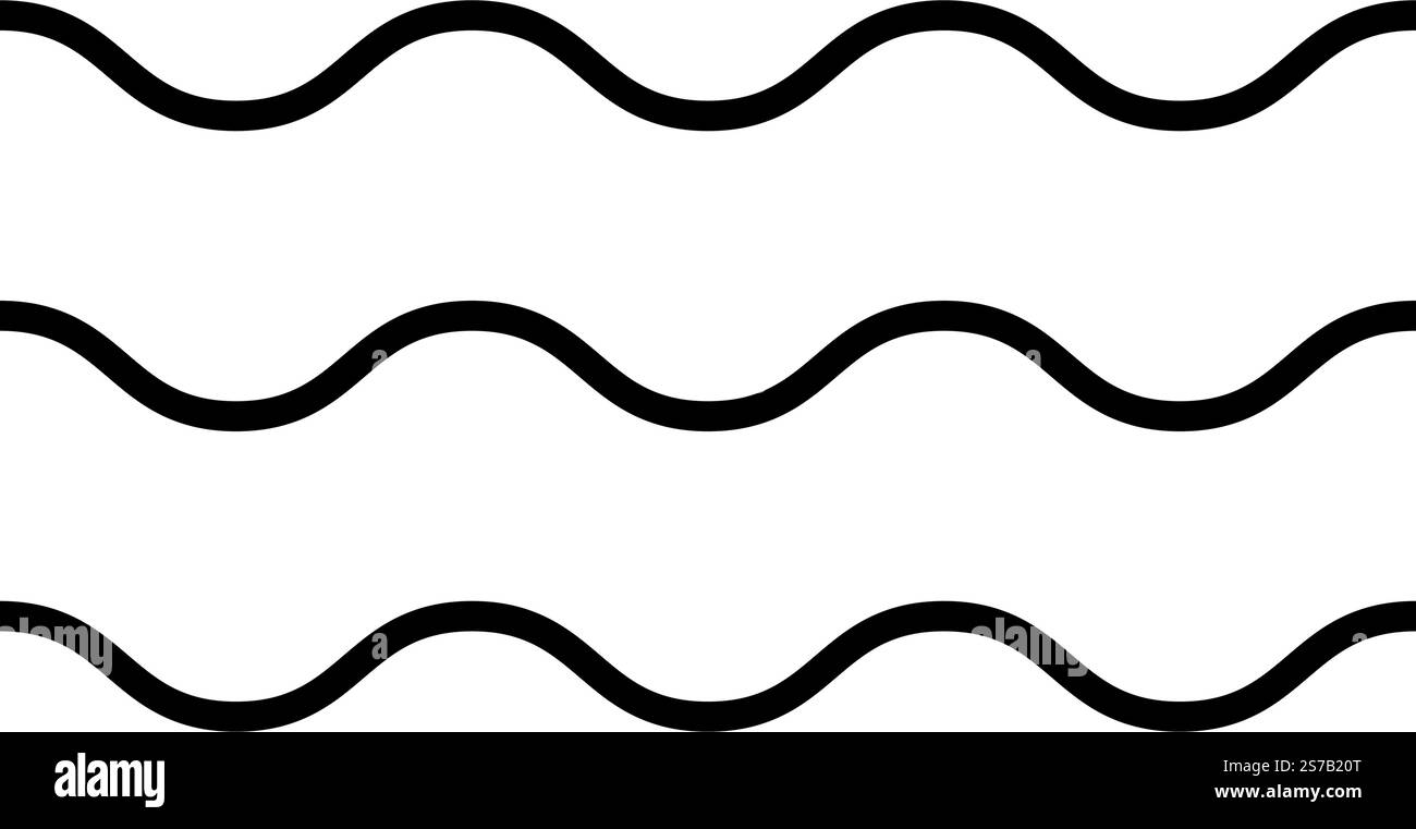 Water icon. Wavy parallel horizontal black lines sign isolated on white ...