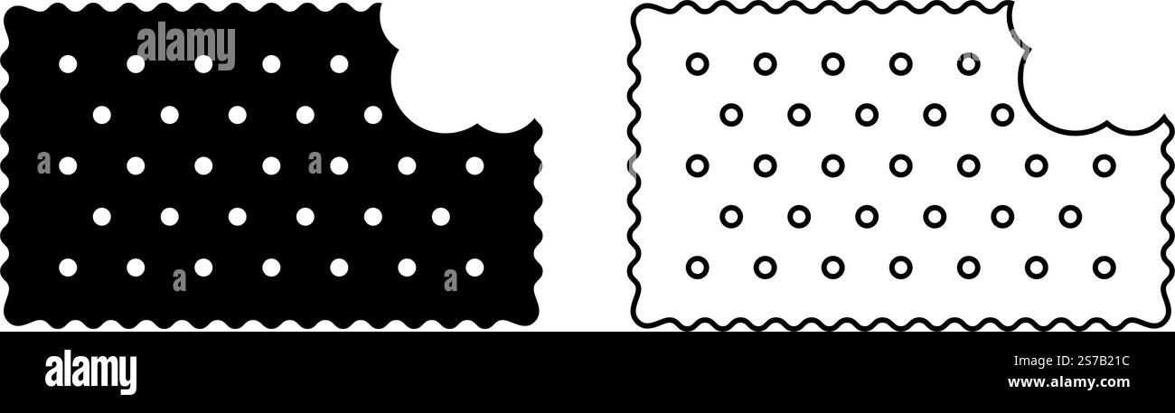 Bitten rectangular cracker silhouette and outline icon. Biscuit cookie ...