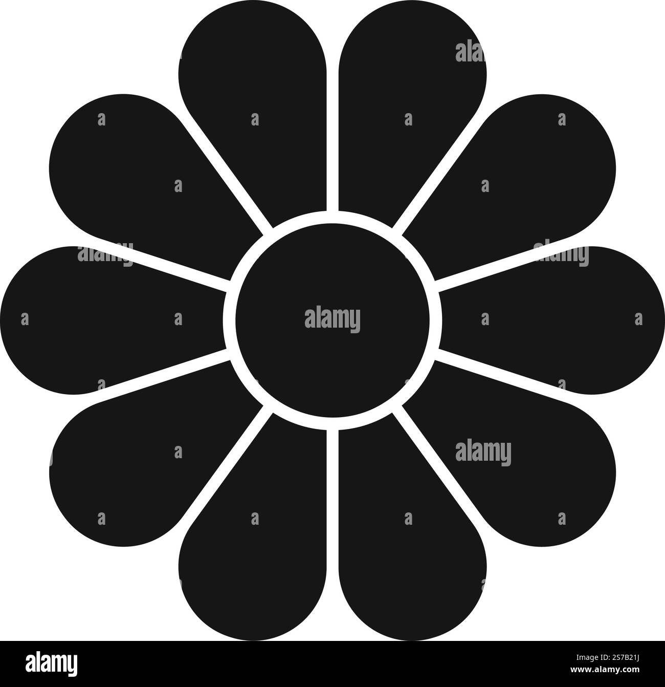 Daisy or gerbera flower silhouette with 10 petals. Flover chart divided ...