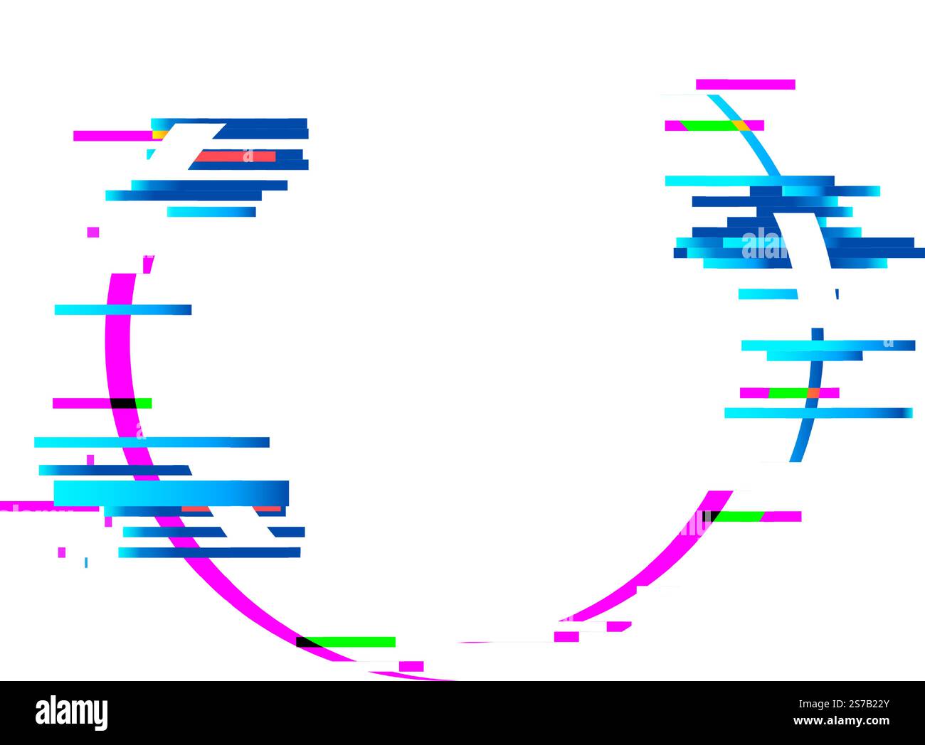 Digital glitch effect forming a circle with blue and magenta lines and ...