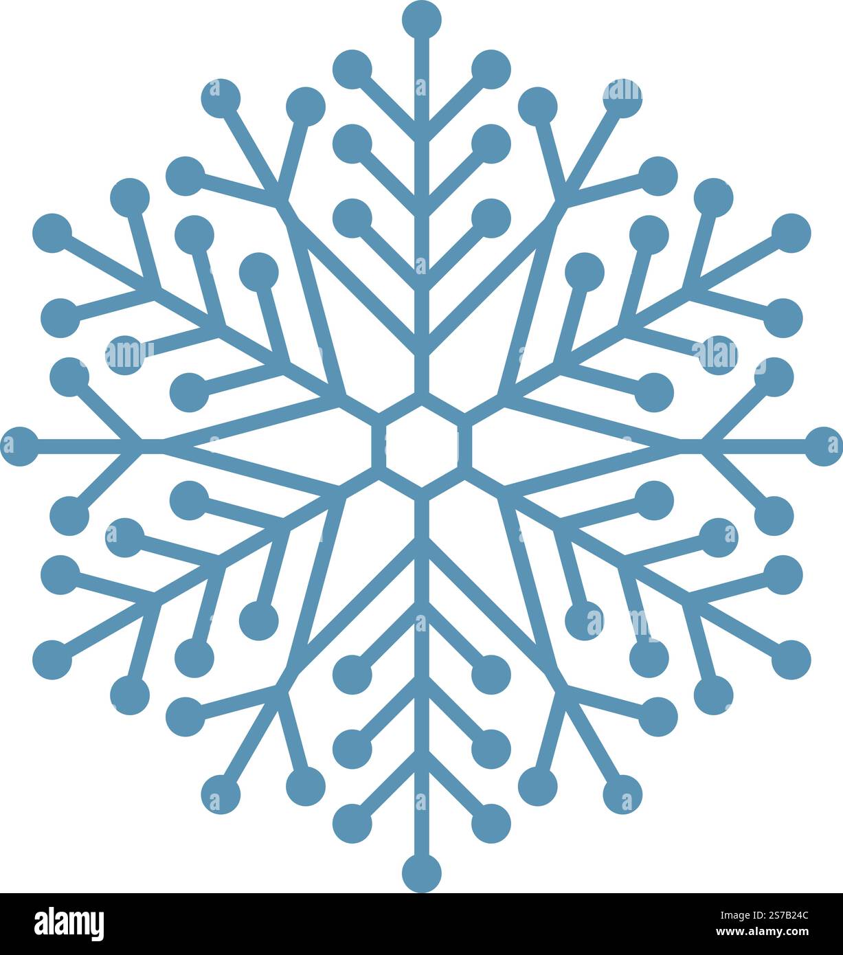 Stylized six pointed snowflake with small circles at the end of each ...