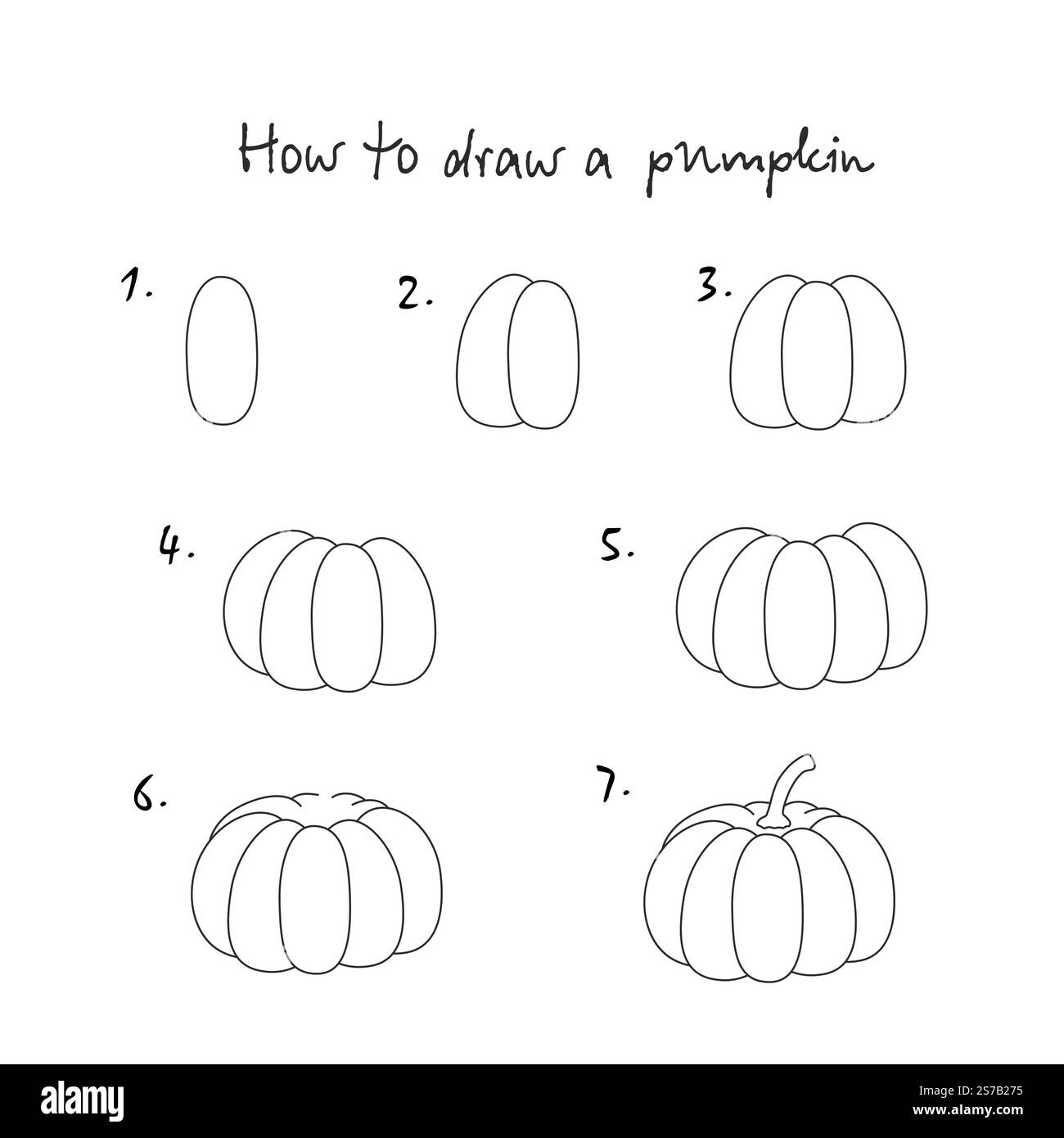 How to draw a pumpkin vector illustration. Educational, kids drawing ...