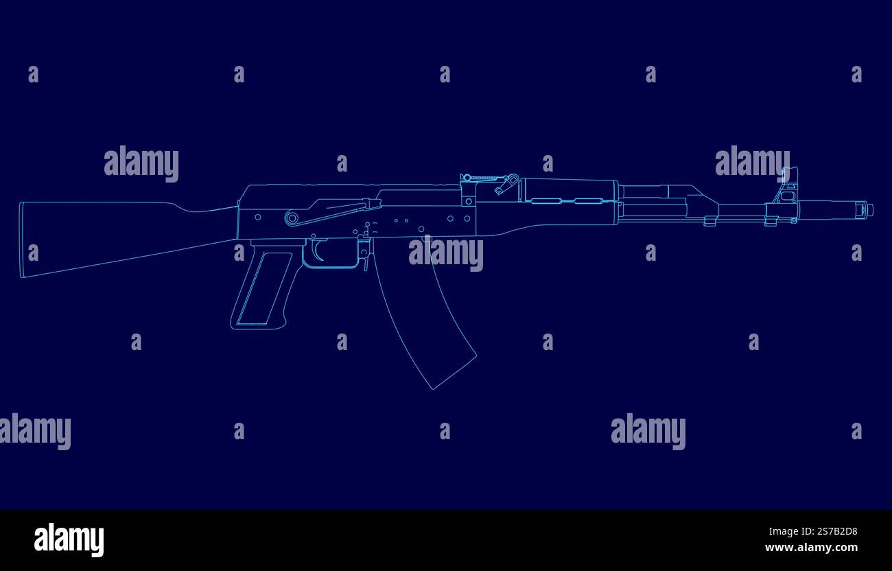 Blue screen with a gun on it. Side view. Vector illustration Stock ...
