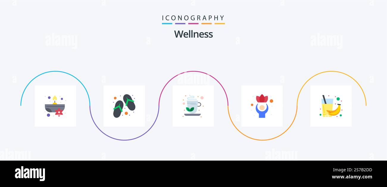 Wellness Flat 5 Icon Pack Including fruit. banana. green tea. wellness ...