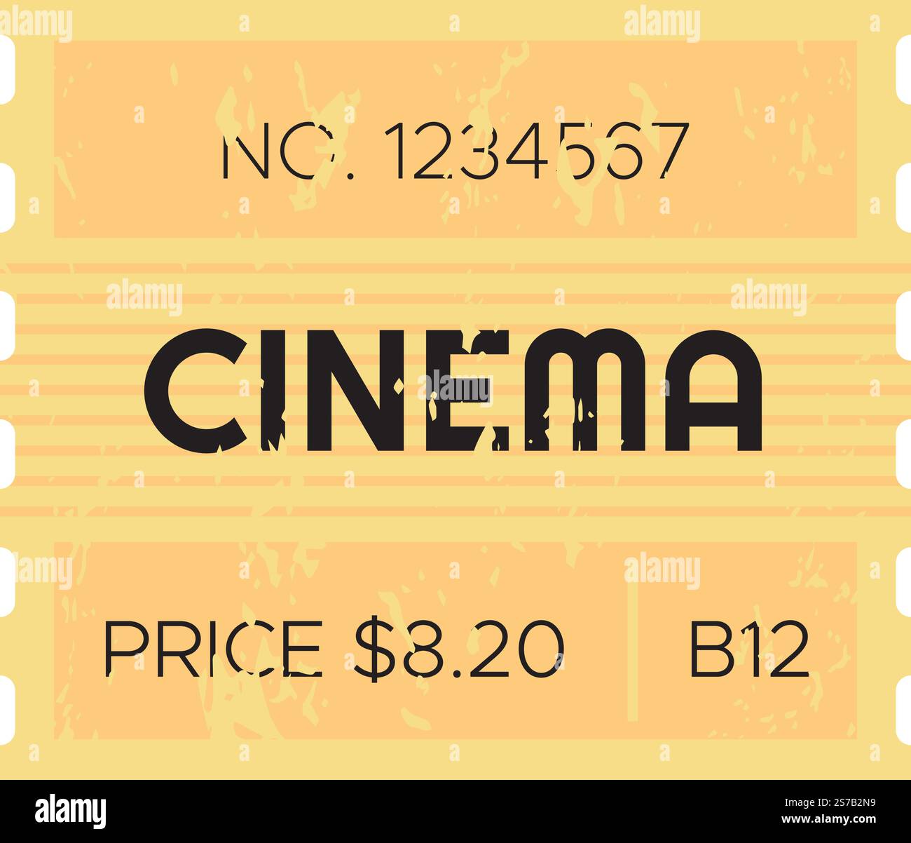 Yellow, vintage cinema ticket displaying price, number, and seat ...