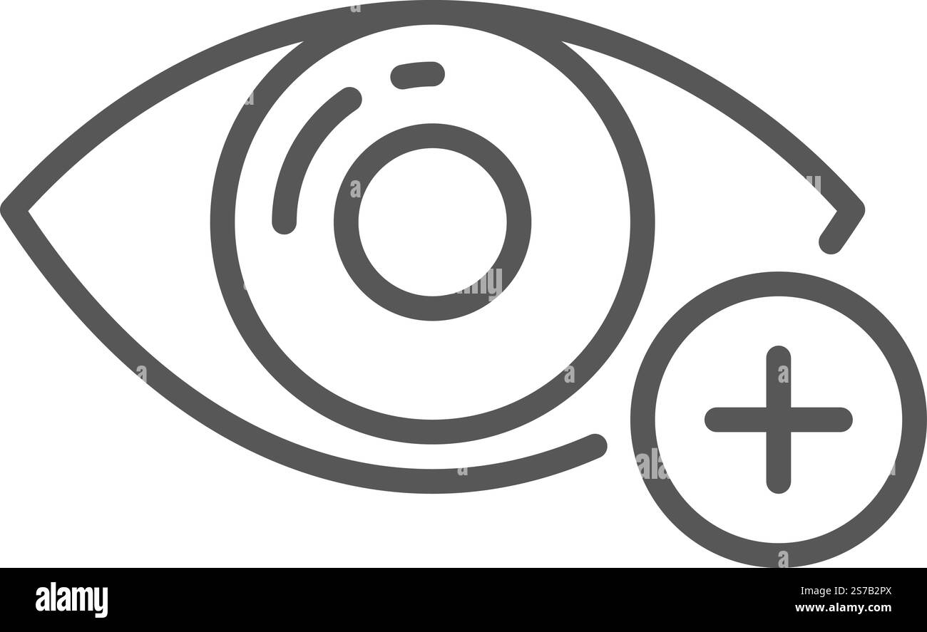 Simple gray line drawing of an eye with a plus sign, representing ...