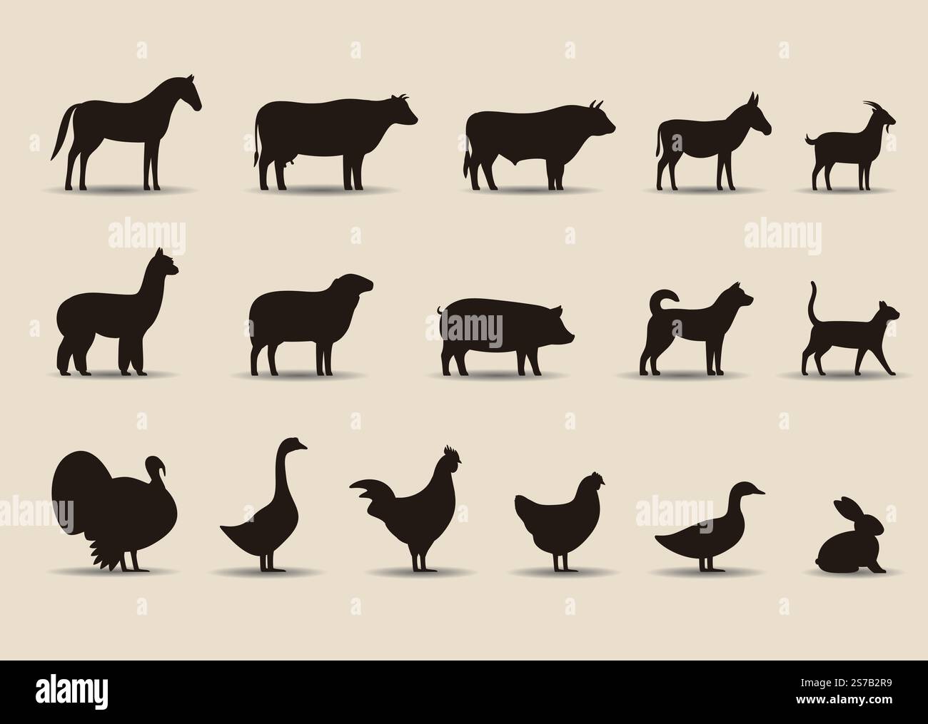 Livestock, Farm animals, black icons set, vector illustration Stock ...