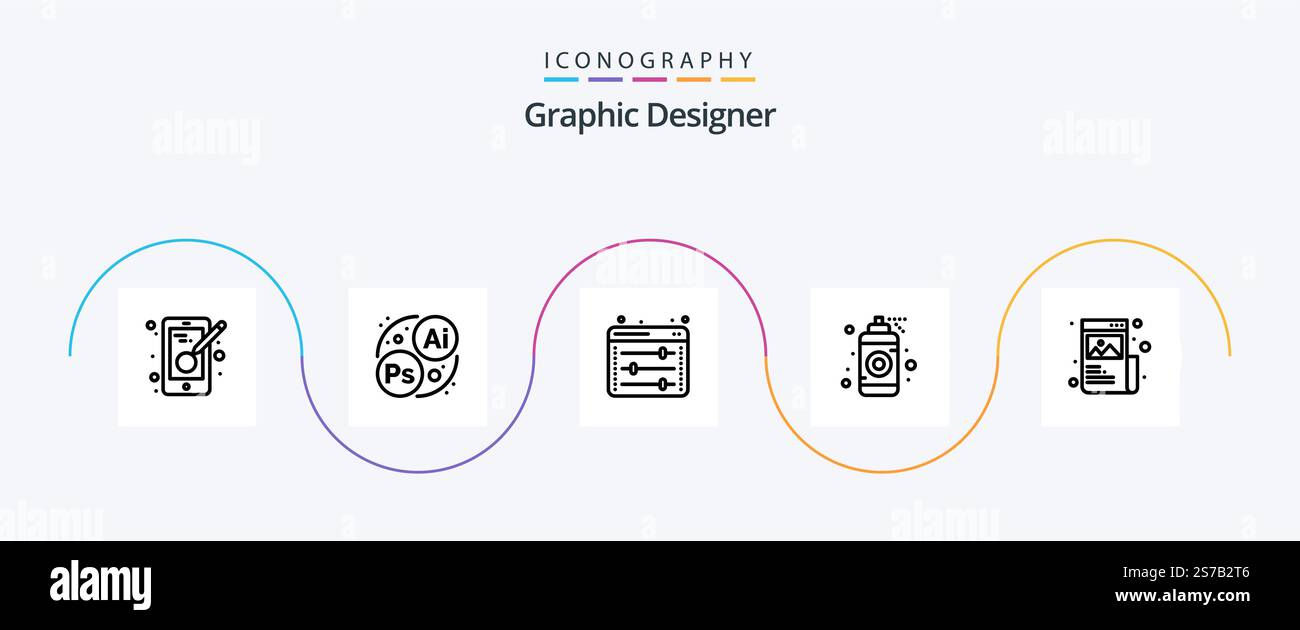 Graphic Designer Line 5 Icon Pack Including designing. art. web options ...